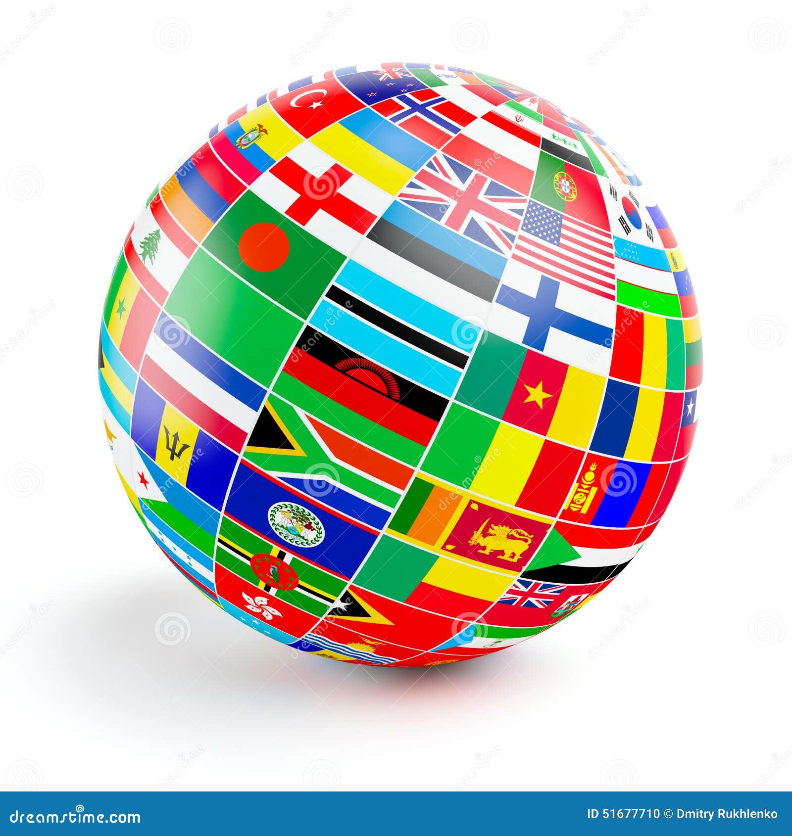3D Globe Sphere with Flags of the World on White Stock Illustration ...