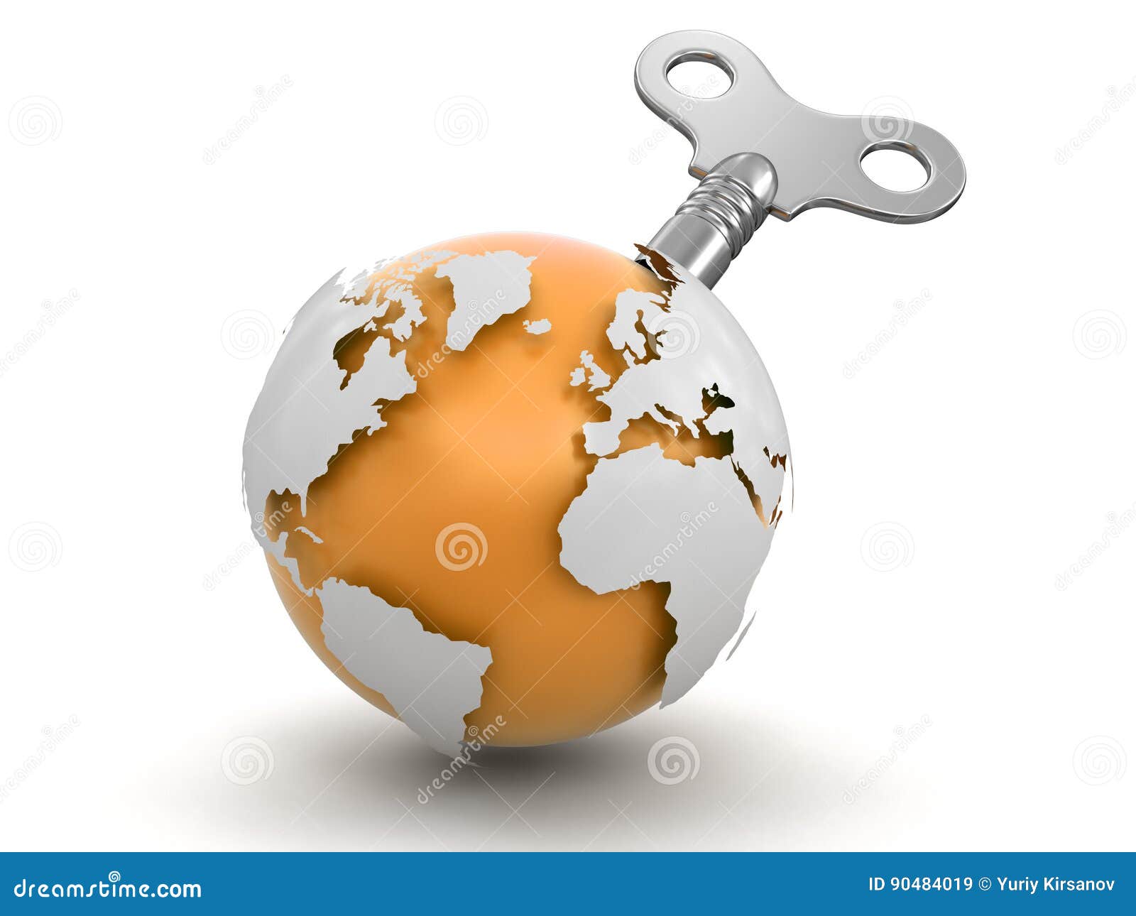 3d Globe with winding key stock illustration. Illustration of time ...