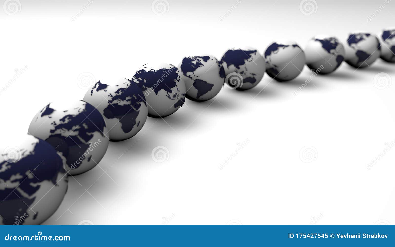 3D Globes in a Row on a White Background Stock Illustration ...