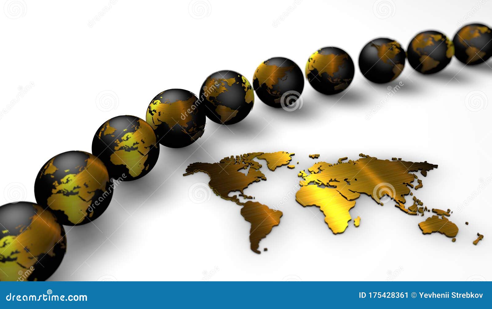 3D Globes in a Row on a White Background Stock Illustration ...