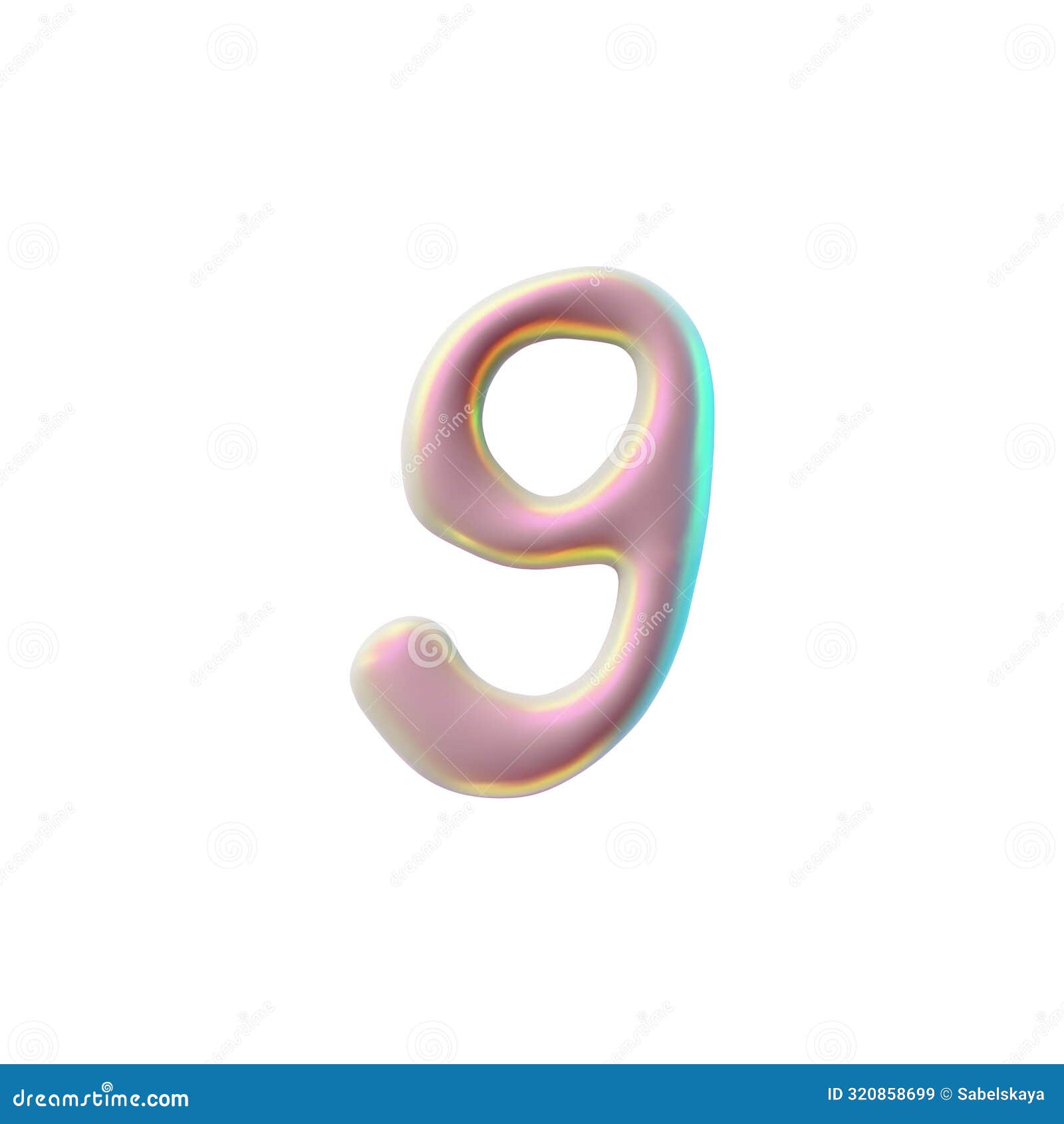3D Glossy Plastic Pink Number 9 Nine, Liquid Surface with Holographic ...