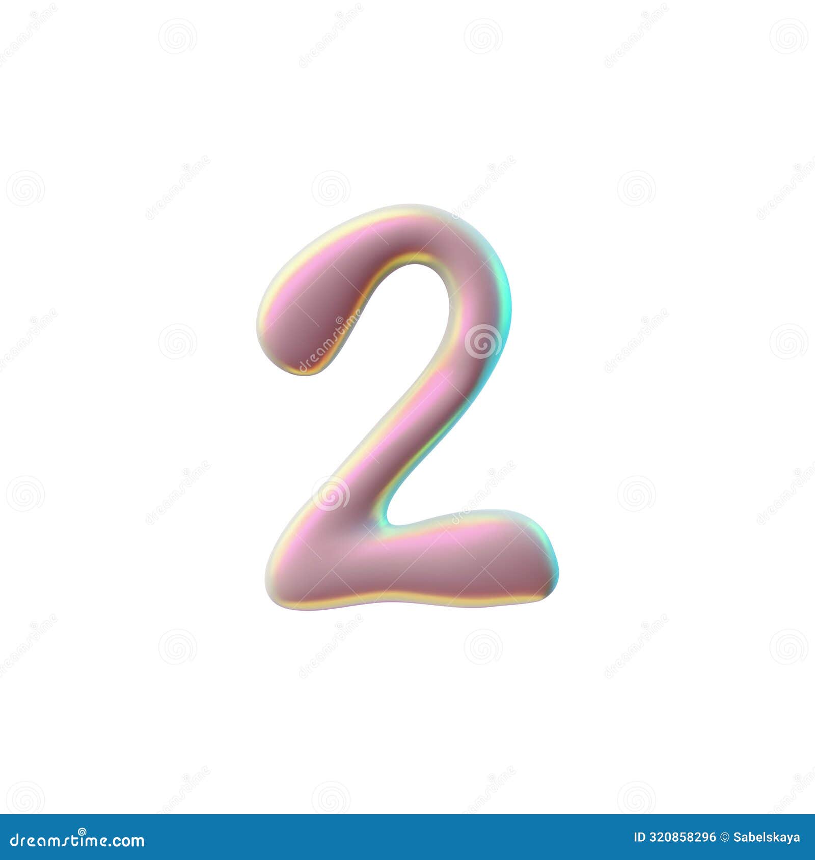 3D Glossy Plastic Pink Number 2 Two Liquid Surface with Holographic ...