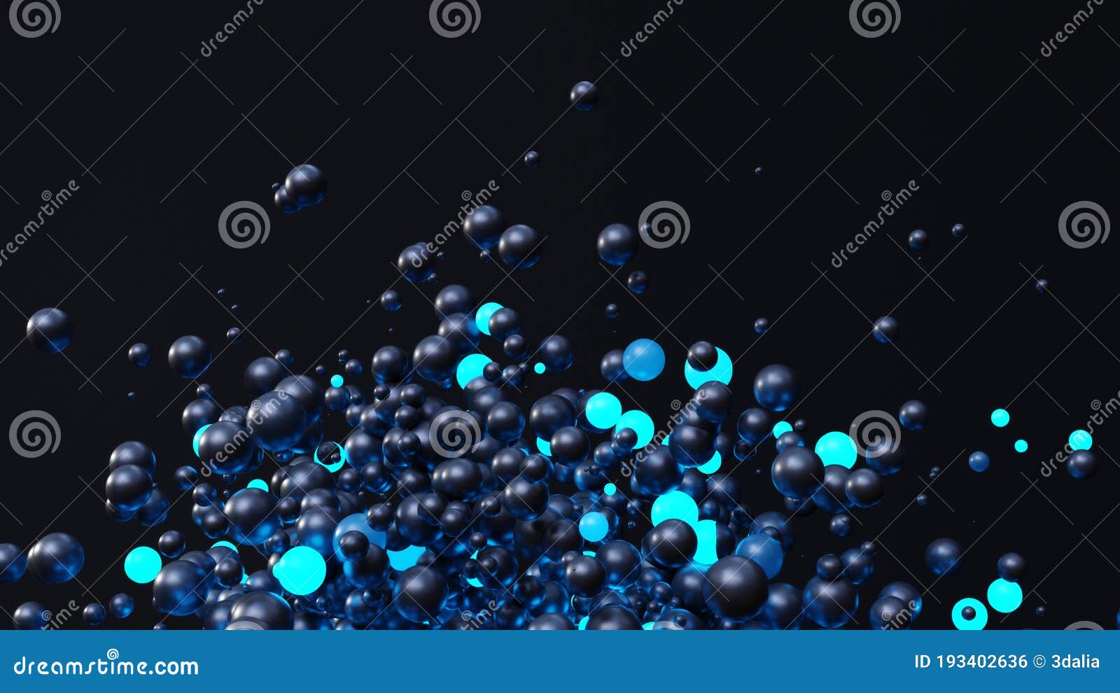 3d Glowing Blue Balls Floating in Dark Space Stock Illustration ...