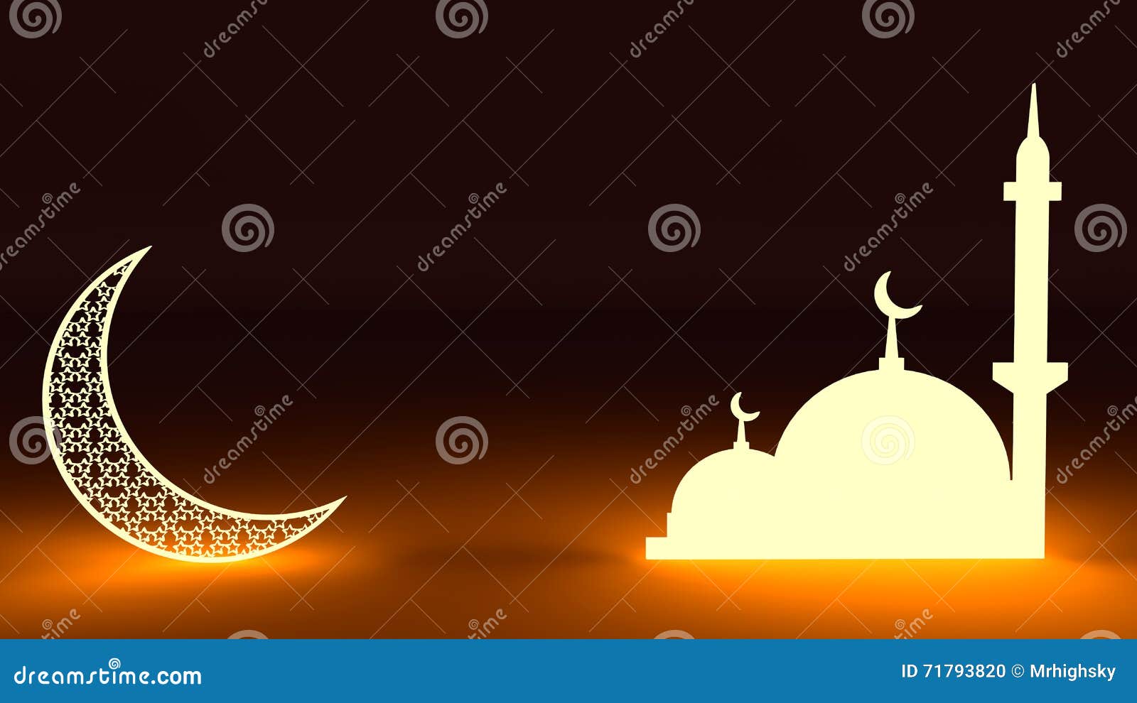 3d Glowing Crescent and Mosque Stock Illustration - Illustration of ...