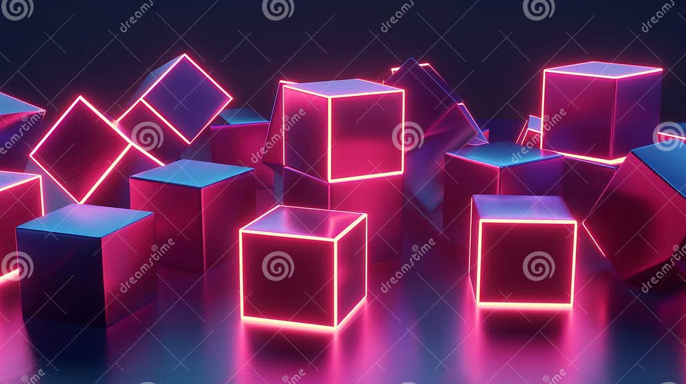 3D Glowing Cubes a Stack of Brightly Colored Cubes with Neon Glowing ...
