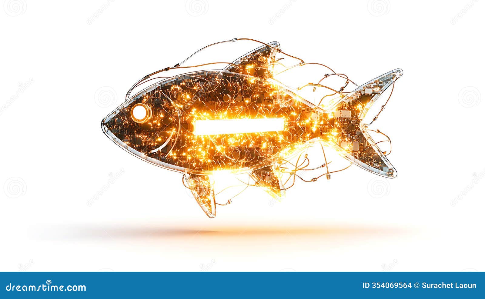 3D Glowing Fish Icon with Circuit Design, Symbolizing Phishing Alert ...