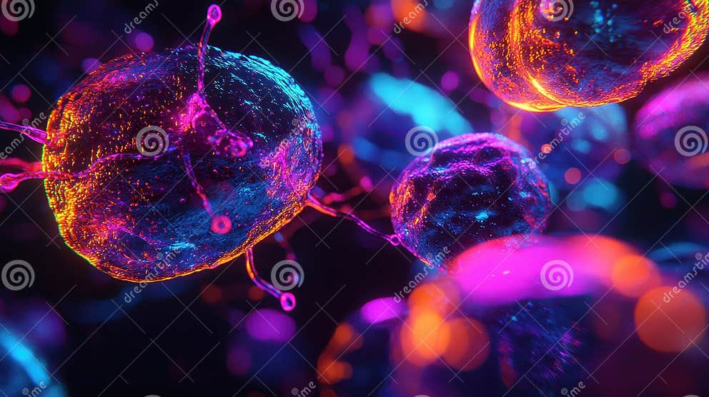 3D Glowing Human Stem Cells in Research Visualization Stock ...