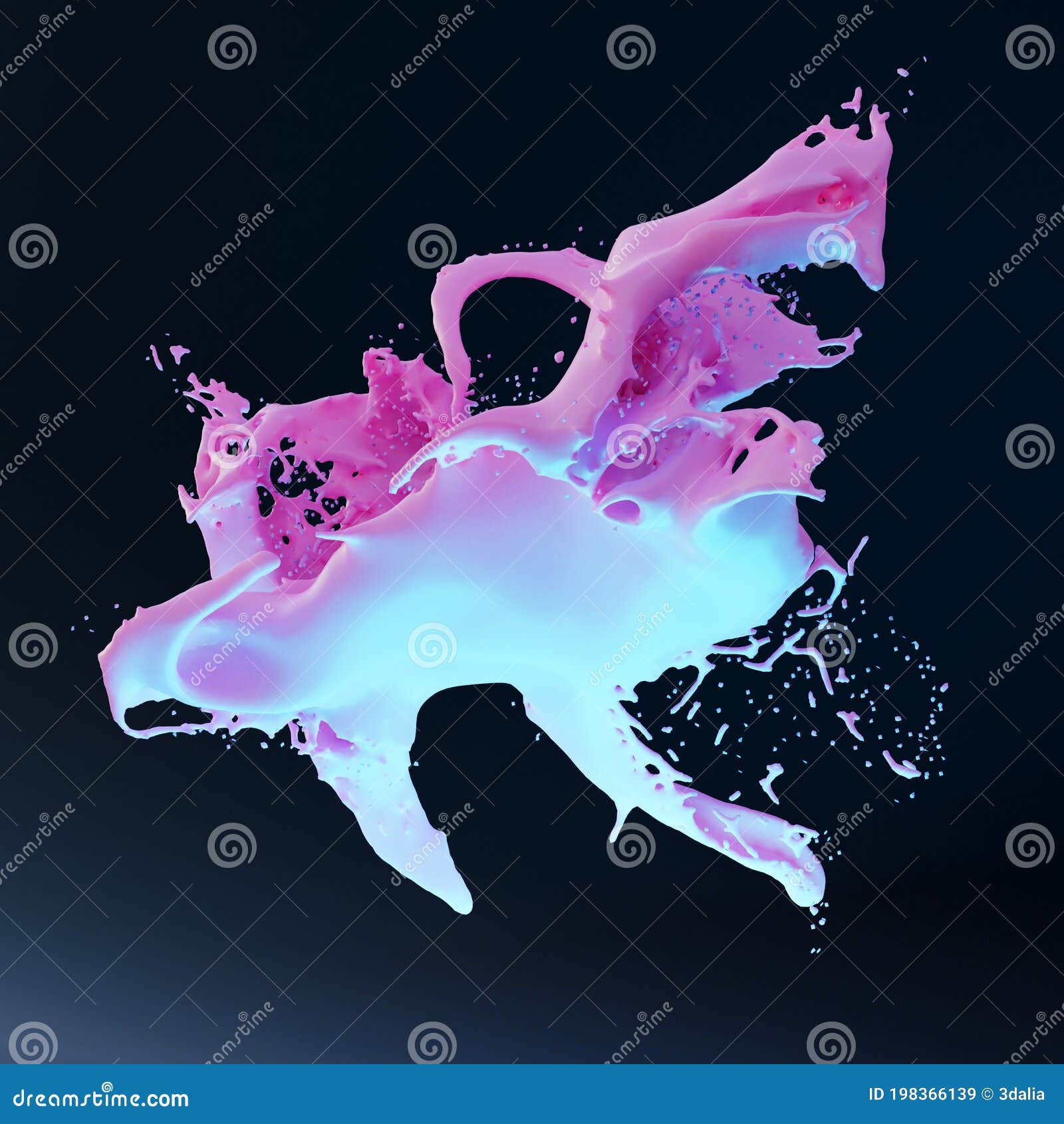 3d Glowing Liquid Plastic Splash Against Black Background Stock ...