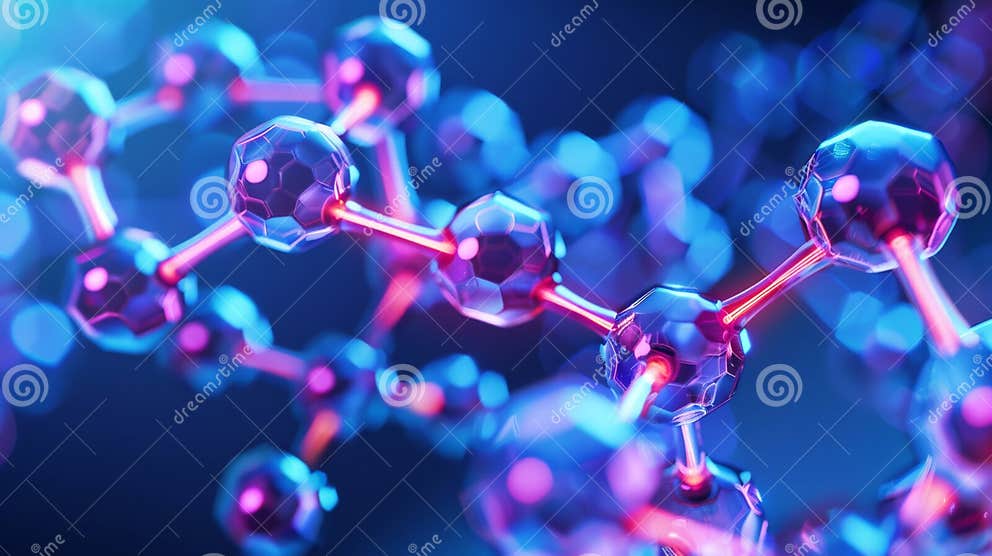 3D Glowing Molecular Complex Molecular Structure with Glowing Neon ...
