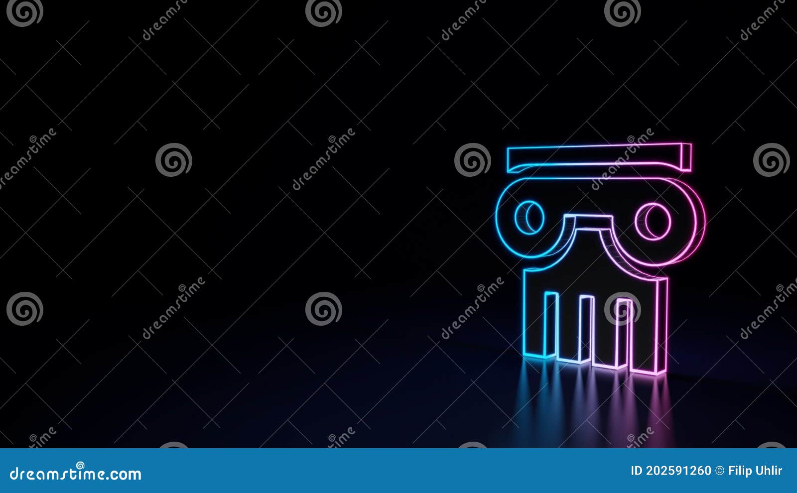 3d Glowing Neon Symbol of Symbol of Ionic Columns Isolated on Black ...