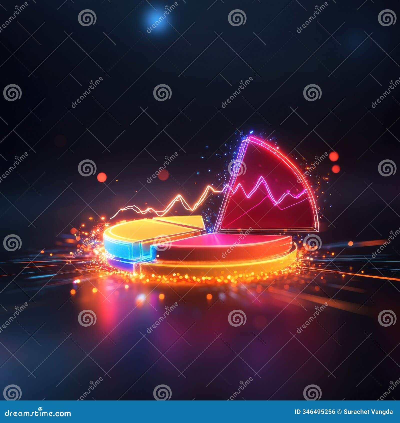 3D Glowing Pie Chart with Sparkling Slices Stock Illustration ...