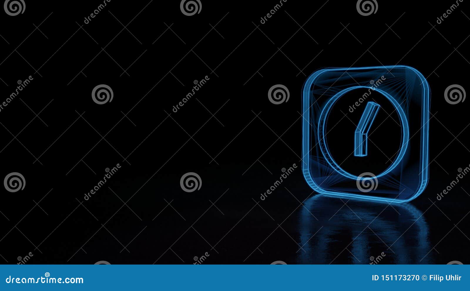 3d Glowing Wireframe Symbol of Symbol of Alarm Clock Isolated on Black ...