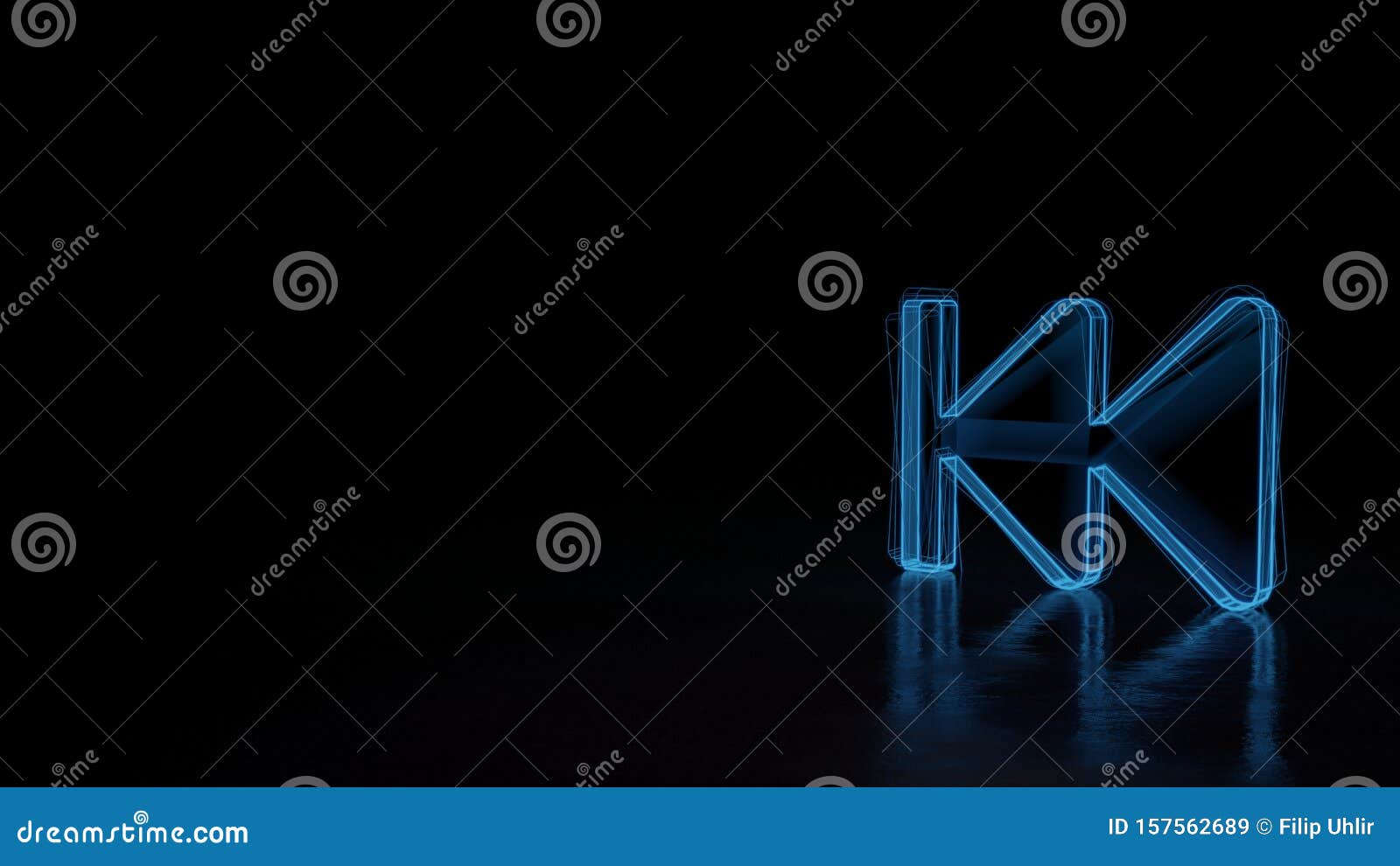 3d Glowing Wireframe Symbol of Symbol of Fast Backward Isolated on ...