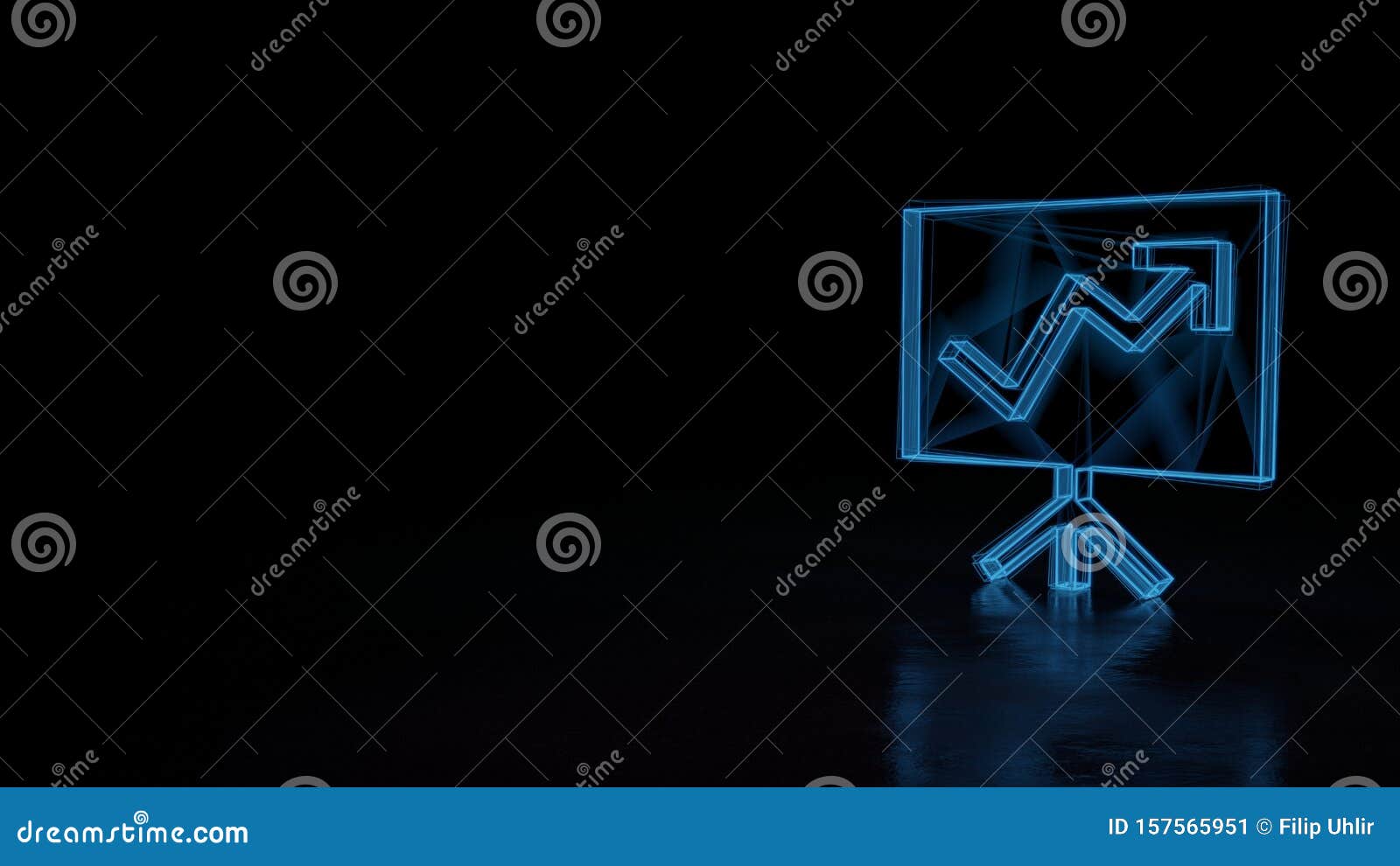 3d Glowing Wireframe Symbol of Symbol of Presentation Isolated on Black ...
