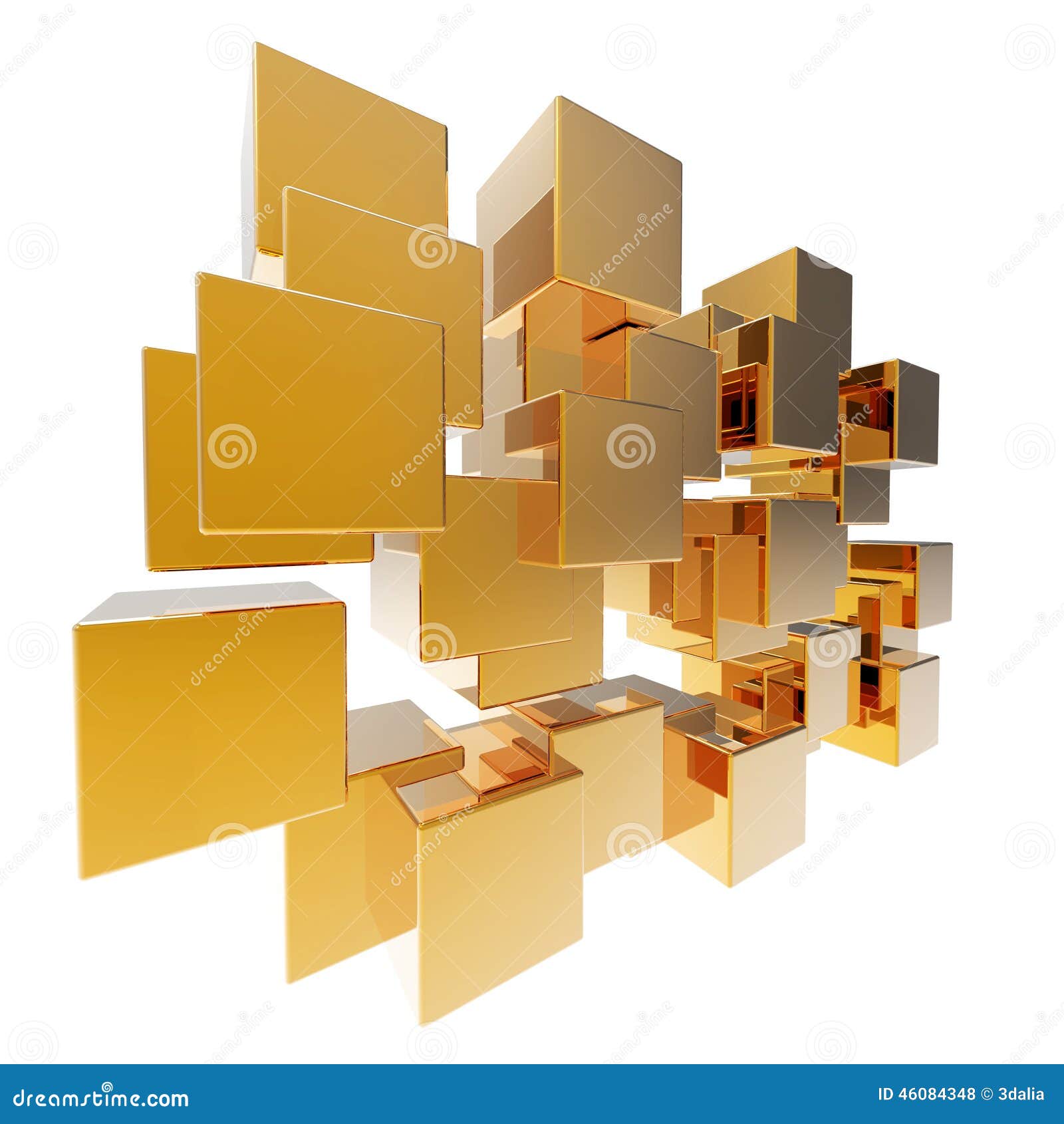 3d Gold Abstract Cube Array Stock Illustration - Illustration of object ...