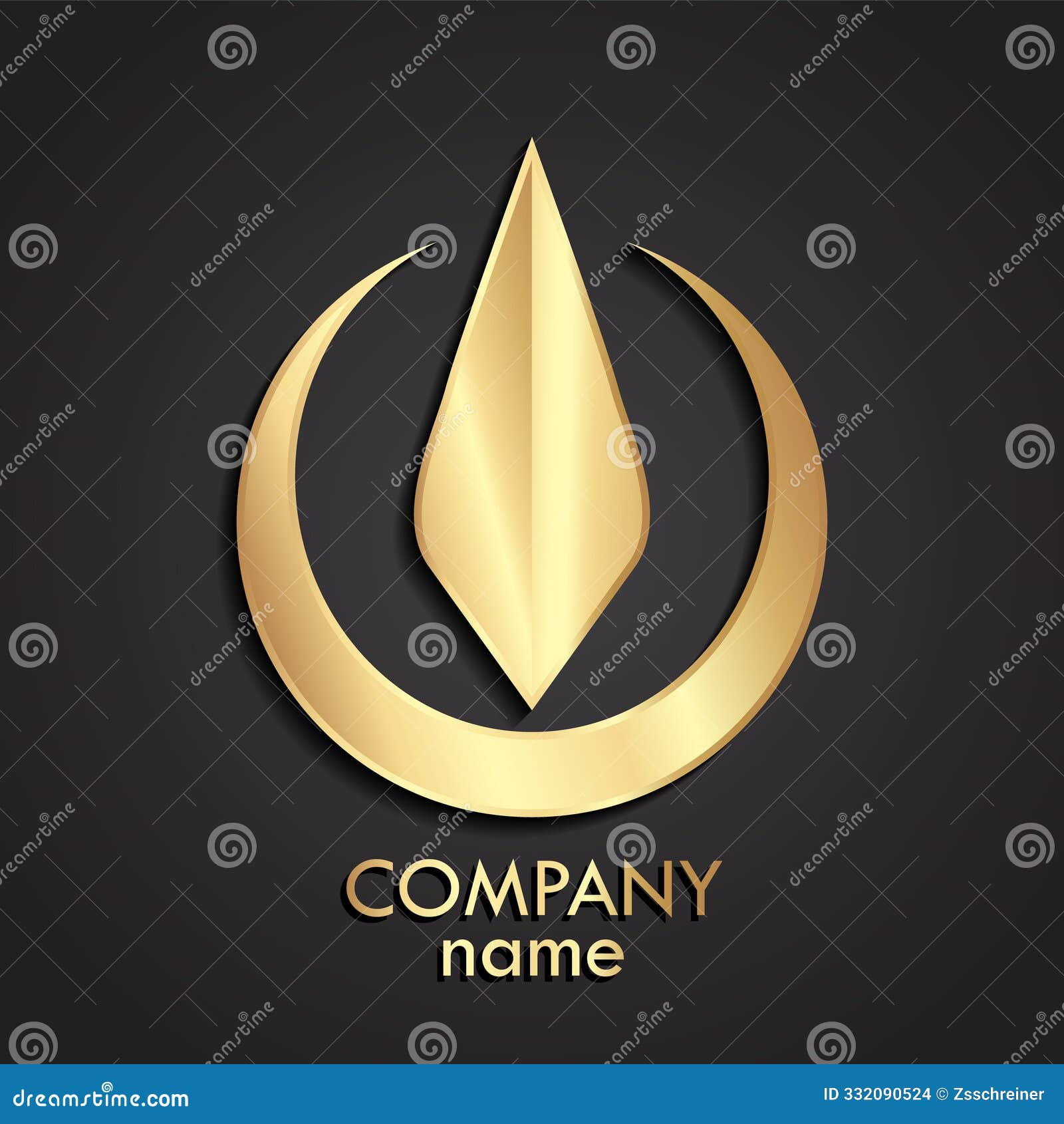 3d Gold Abstract Logo Circle And Tip Shape Vector Illustration ...