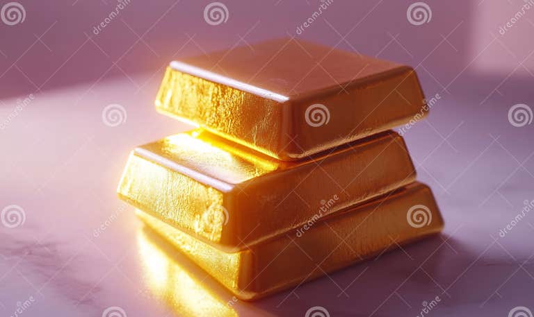3D Gold Bar Stack with Realistic Shine and Reflections, Isolated on a ...
