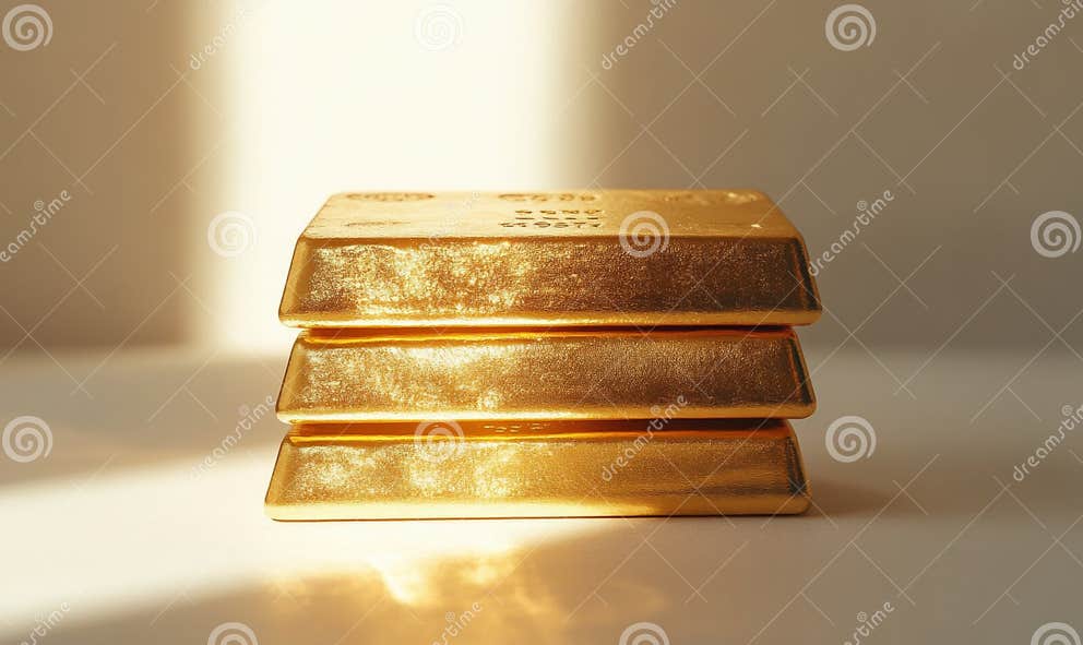 3D Gold Bar Stack with Realistic Shine and Reflections, Isolated on a ...