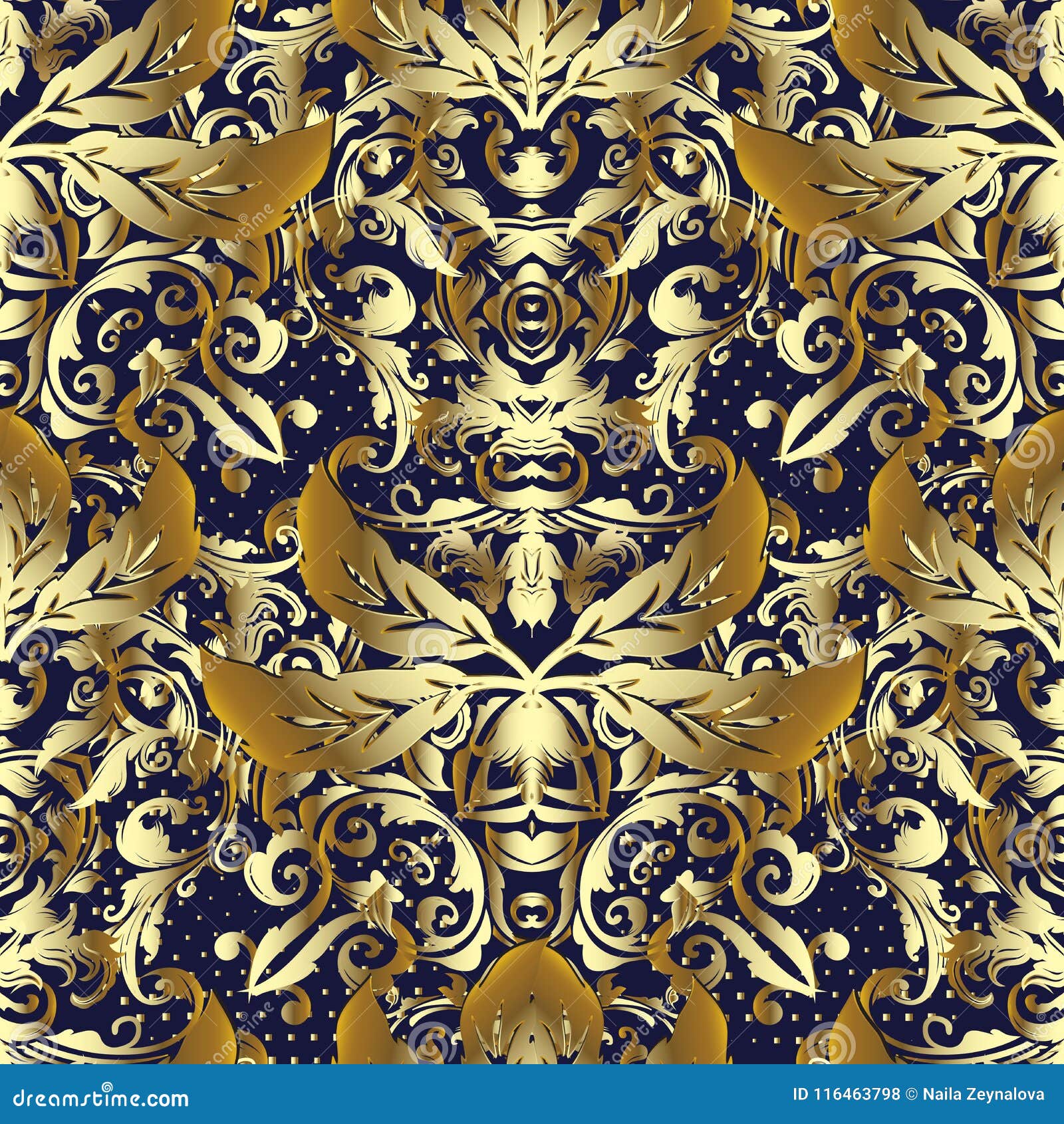 3d Gold Baroque Vector Seamless Pattern. Ornamental Patterned Te Stock ...