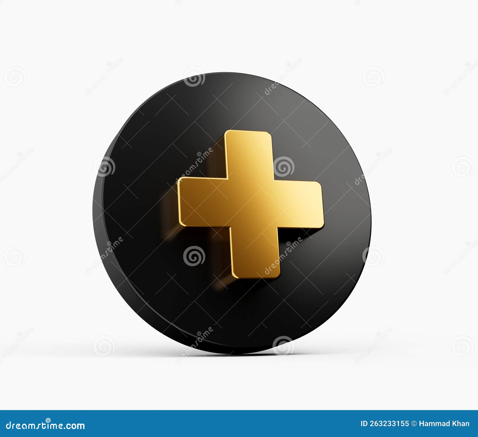 3d Gold and Black Circle with Plus on the White Background. 3d ...