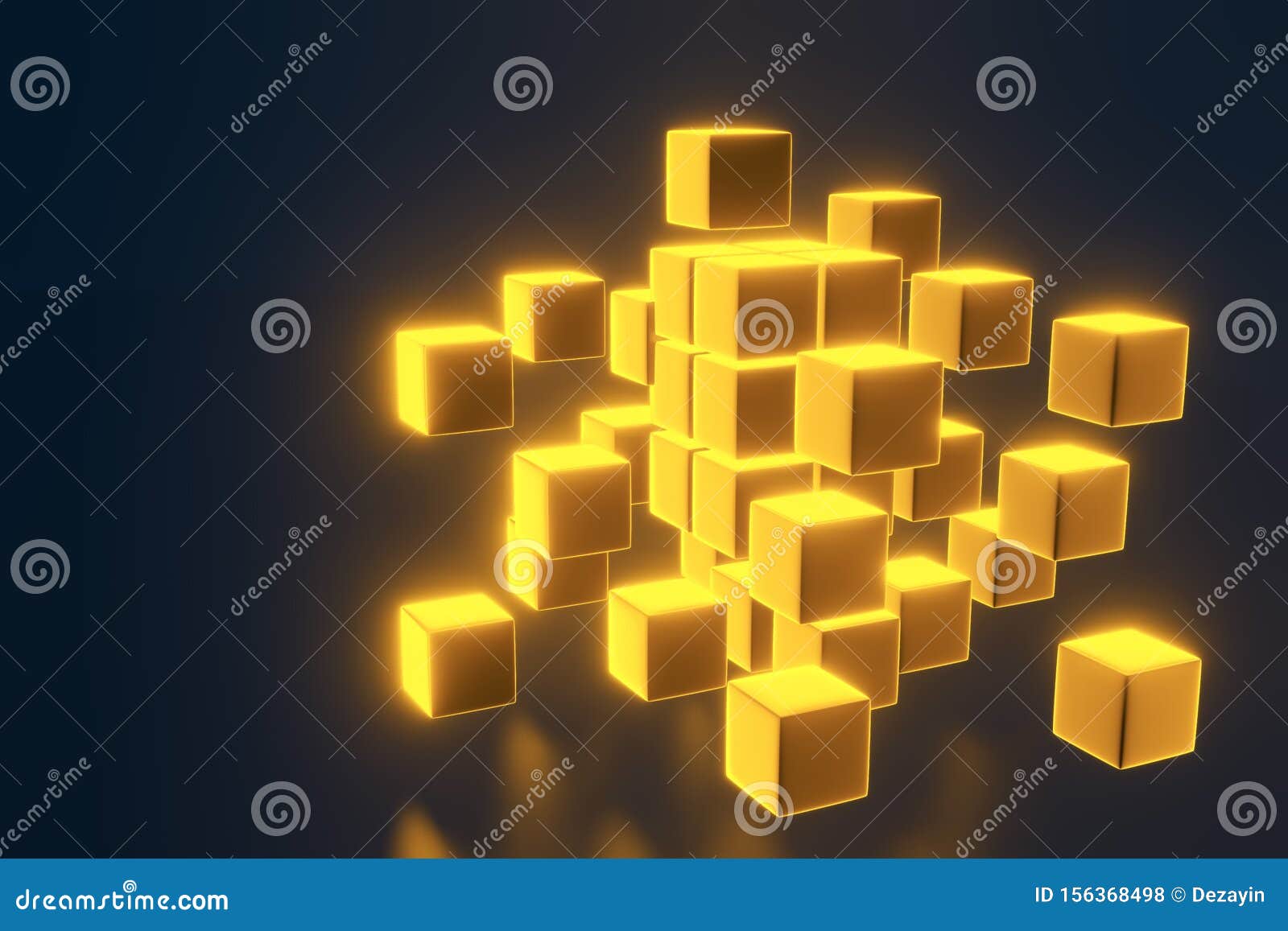 3D Gold Block Cubes on Dark Background. 3D Rendering Stock Illustration ...