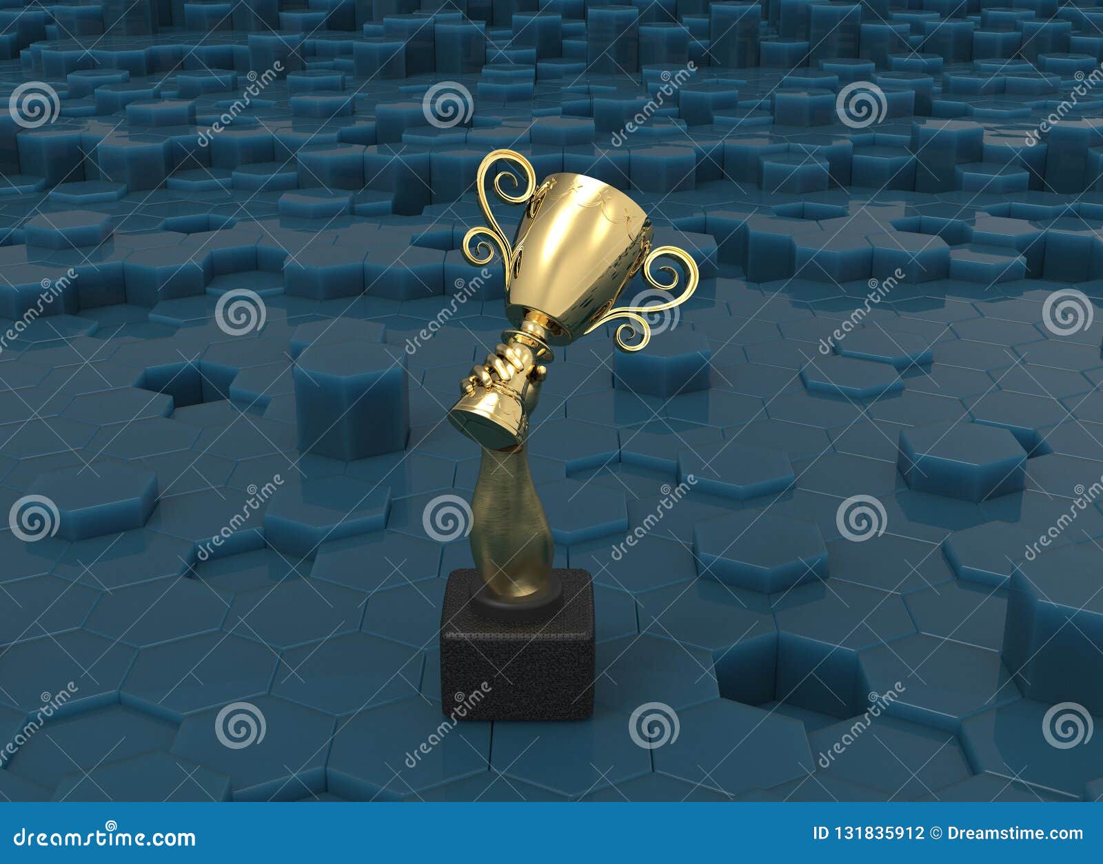 3d Gold Champions Cup and Blue Background Stock Illustration ...