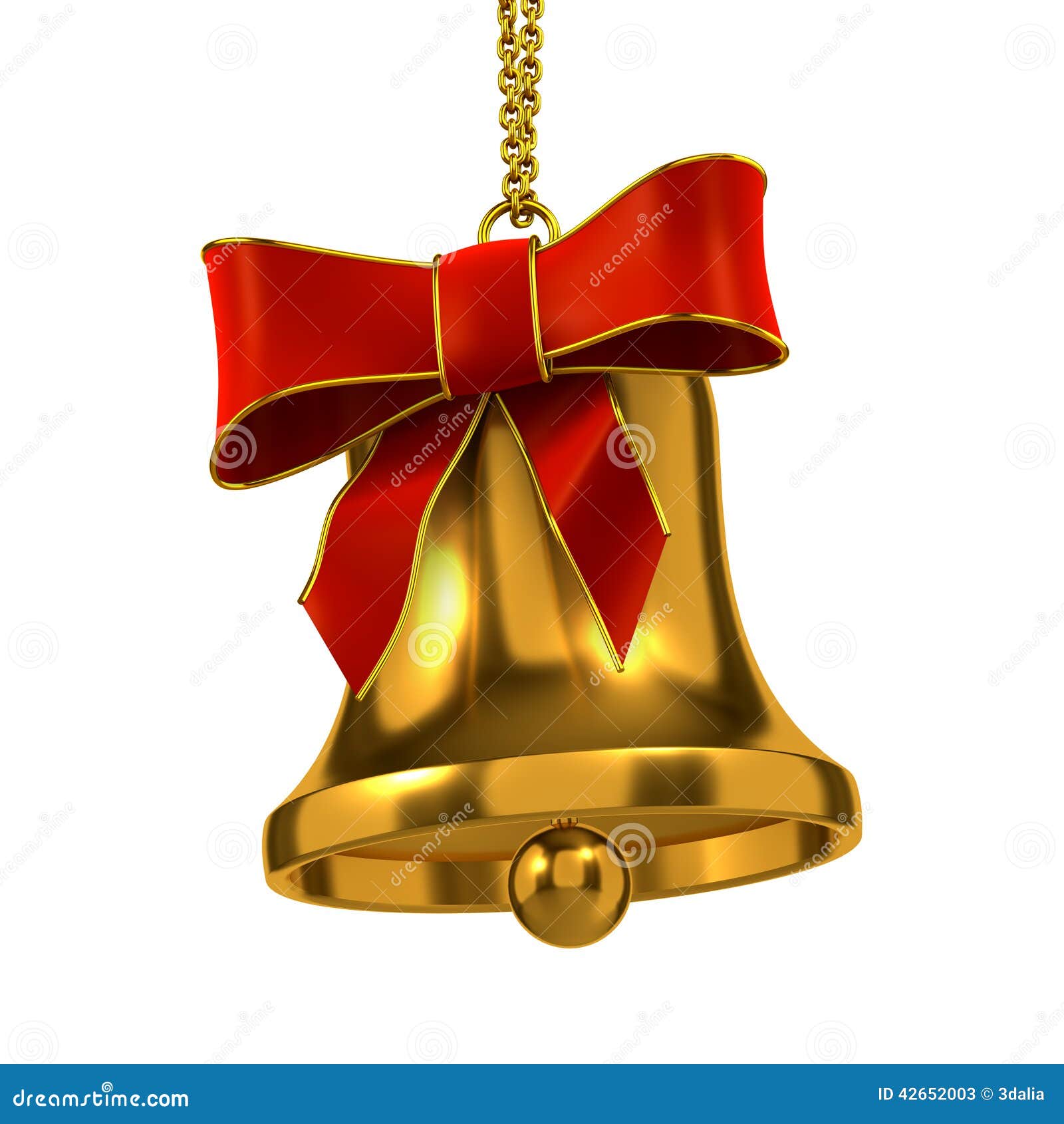 3d Gold Christmas Bell with Red Ribbon Stock Illustration ...