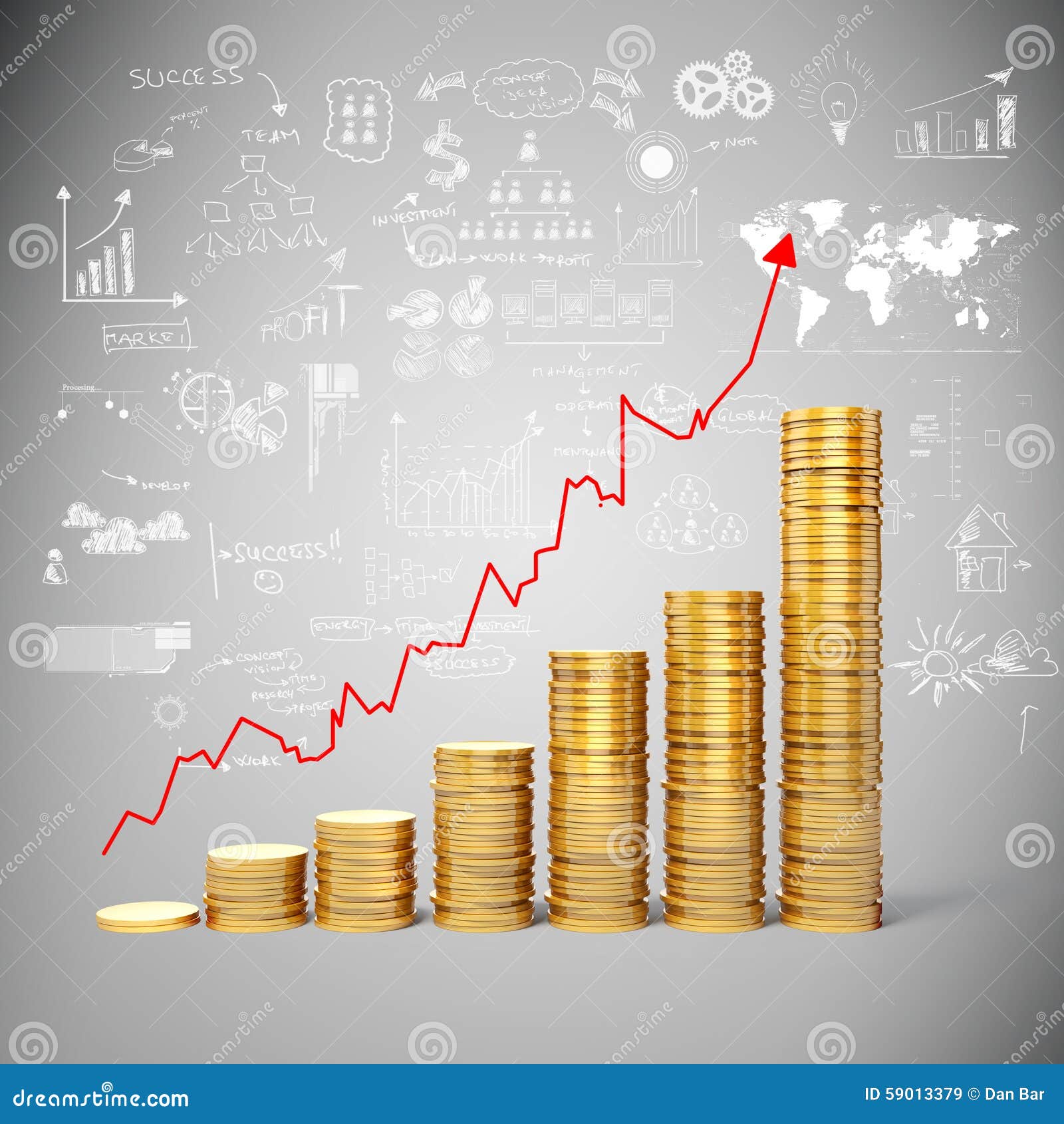 3d Gold Coins and Business Plan Stock Illustration - Illustration of ...