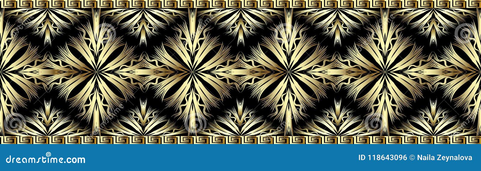 3d Gold Decorative Seamless Border Pattern. Stock Vector - Illustration ...