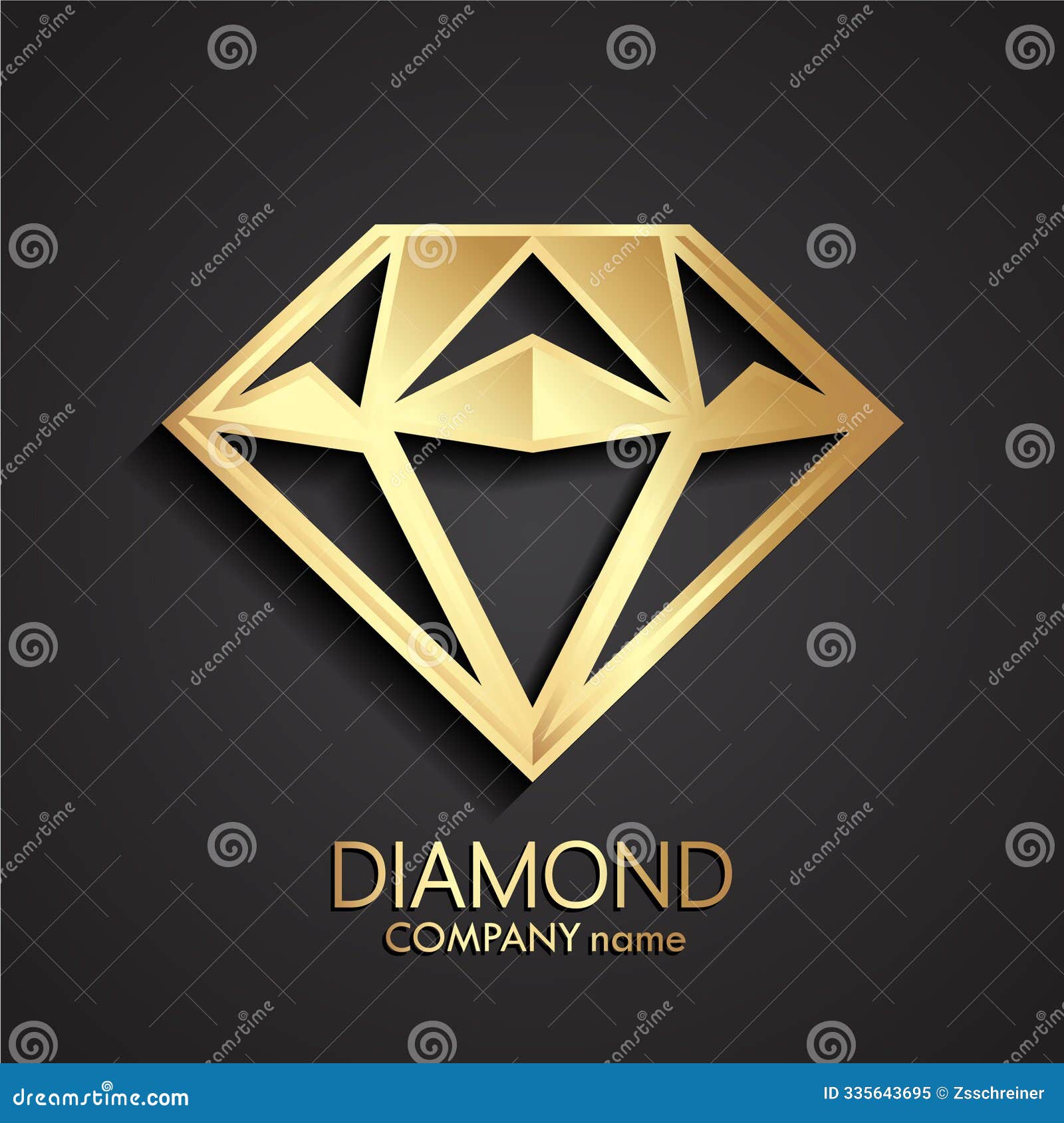 3d gold diamond shape logo stock illustration. Illustration of carat ...