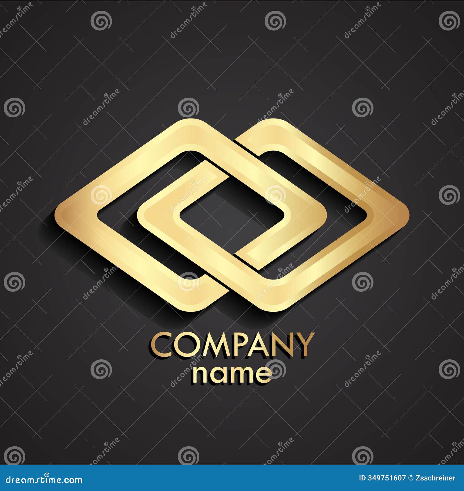 3d gold double square logo stock vector. Illustration of connected ...