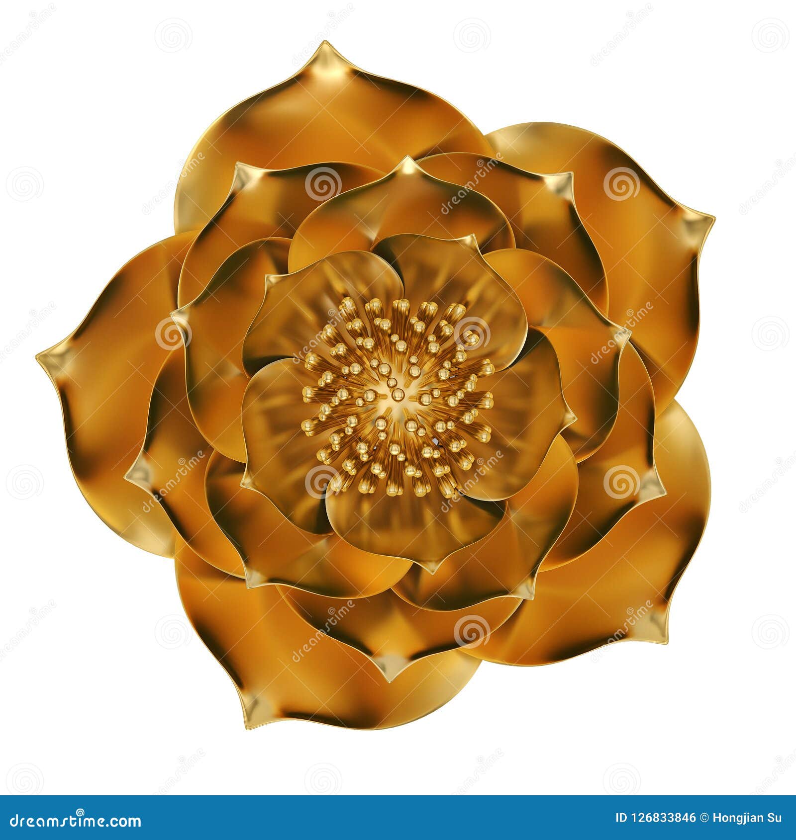 3D Gold Flower Isolated On White Background 3D Illustration. Stock ...