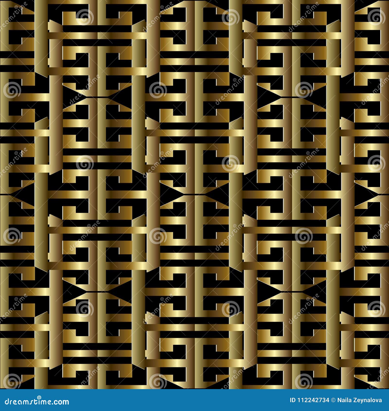 3d Gold Greek Key Meanders Seamless Pattern. Vector Geometric Te Stock ...