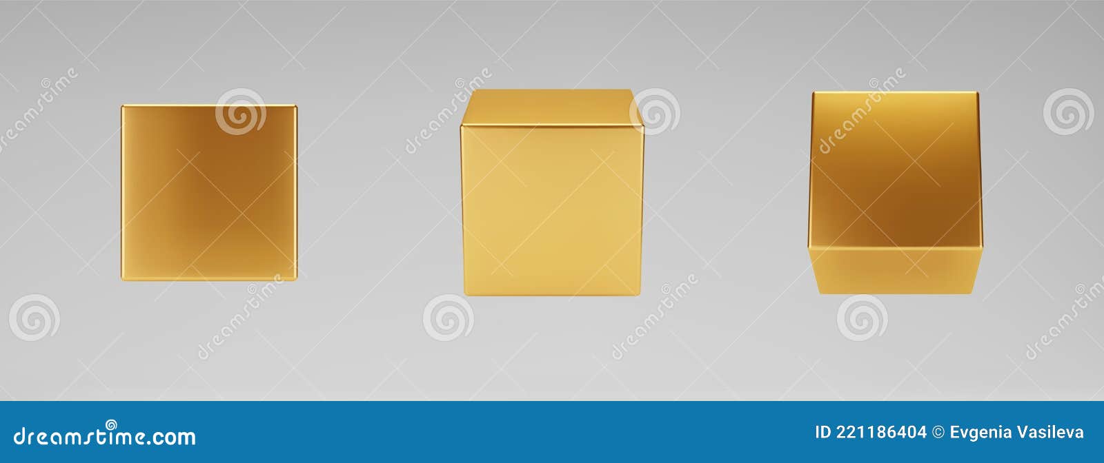 3d Gold Metallic Cubes Set Isolated on Grey Background. Render a ...