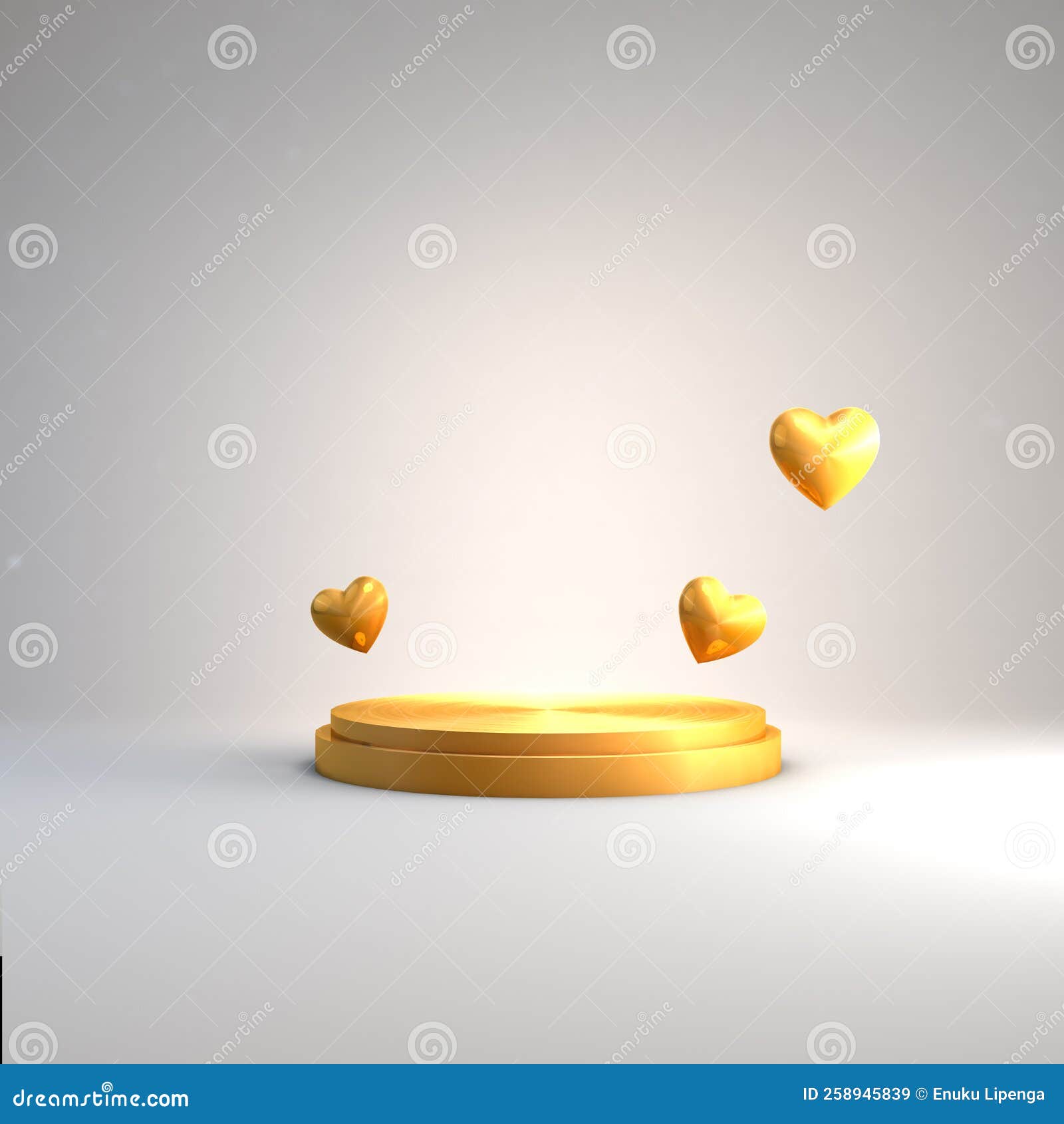 3D Gold Platform with 3D Gold Hearts Stock Illustration - Illustration ...