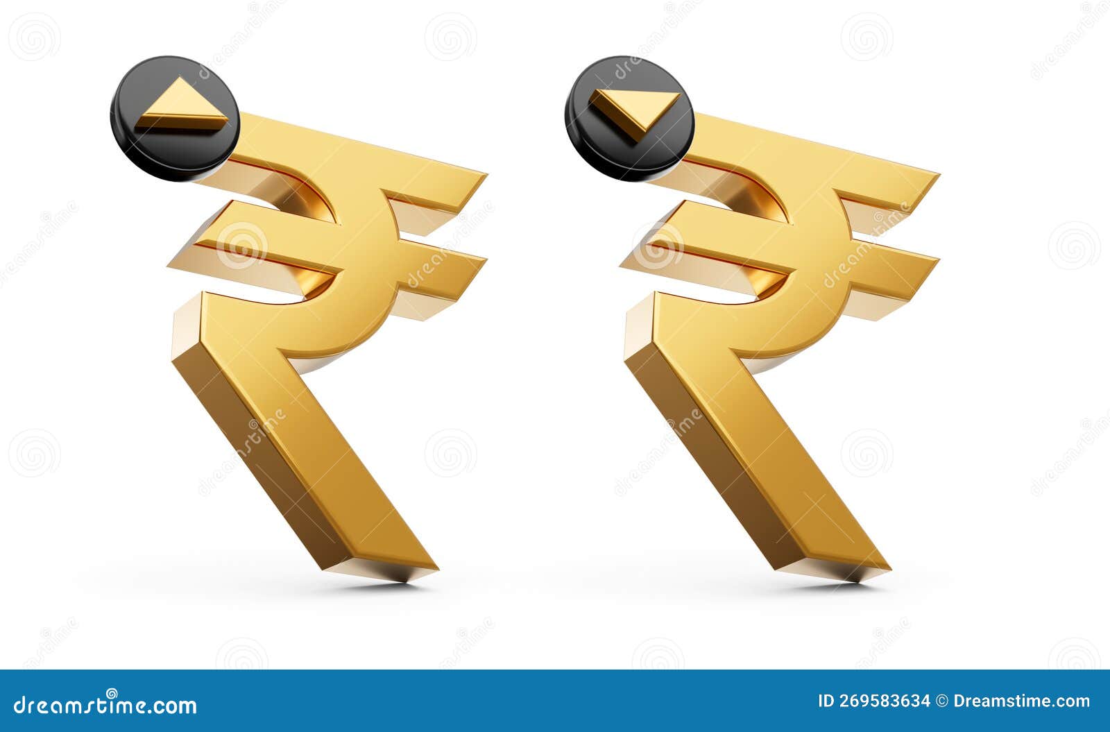 3d Gold Shiny Indian Rupee Symbol, Increase & Decrease Icon on White ...