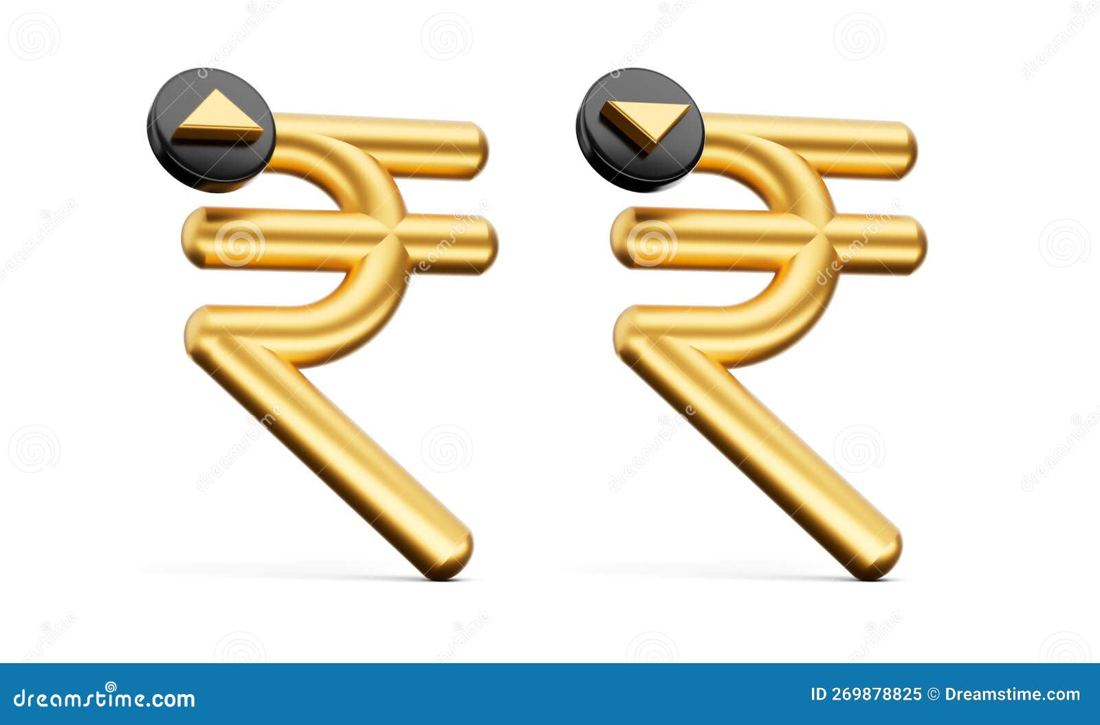 3d Gold Shiny Indian Rupee Symbol, Increase & Decrease Icon on White Background, 3d Illustration ...