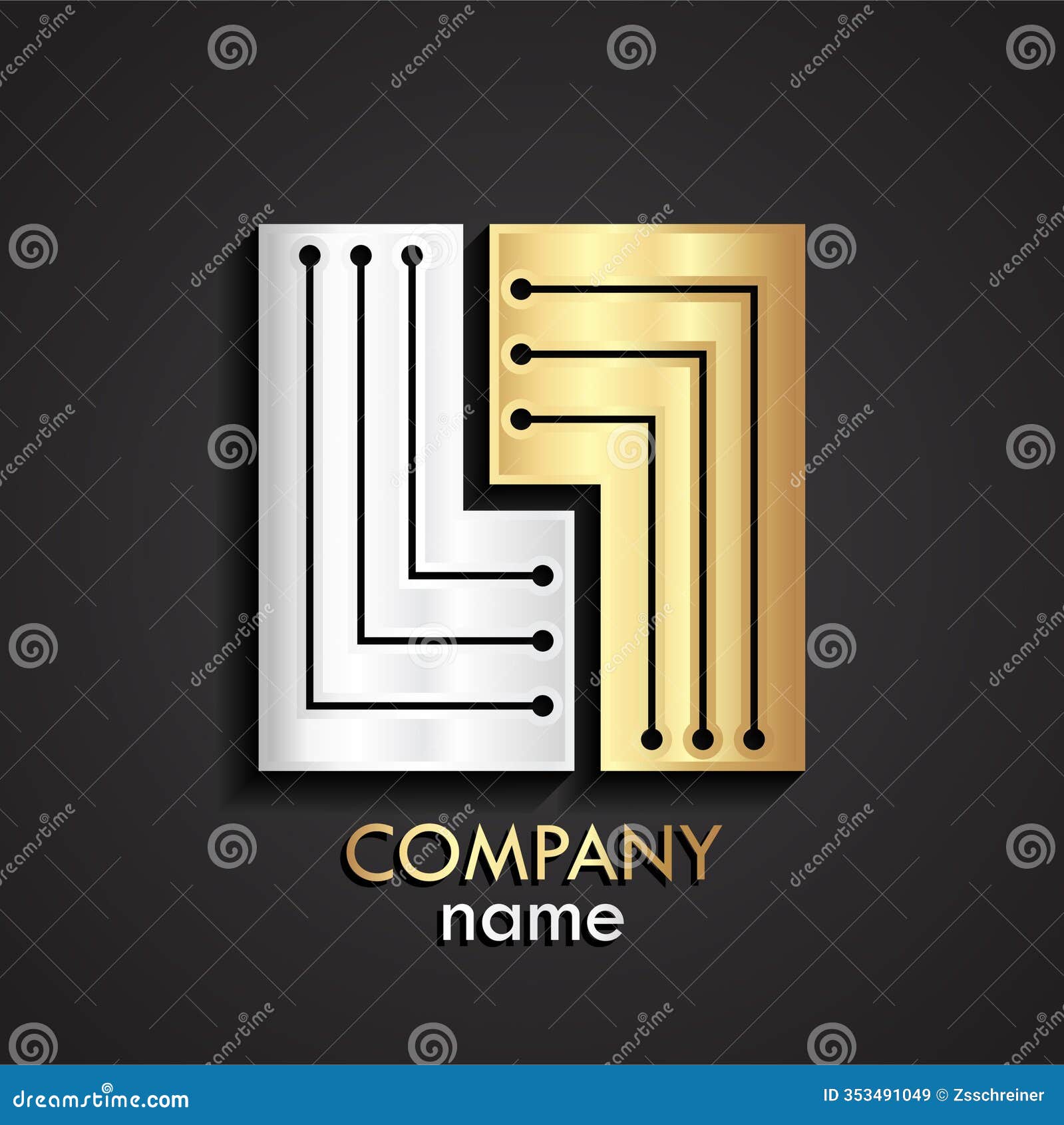 3d Gold Silver Electronic Microchip Logo Stock Illustration ...