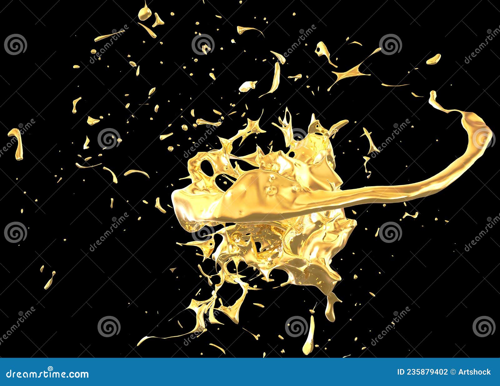 3D Gold splash stock illustration. Illustration of isolated - 235879402