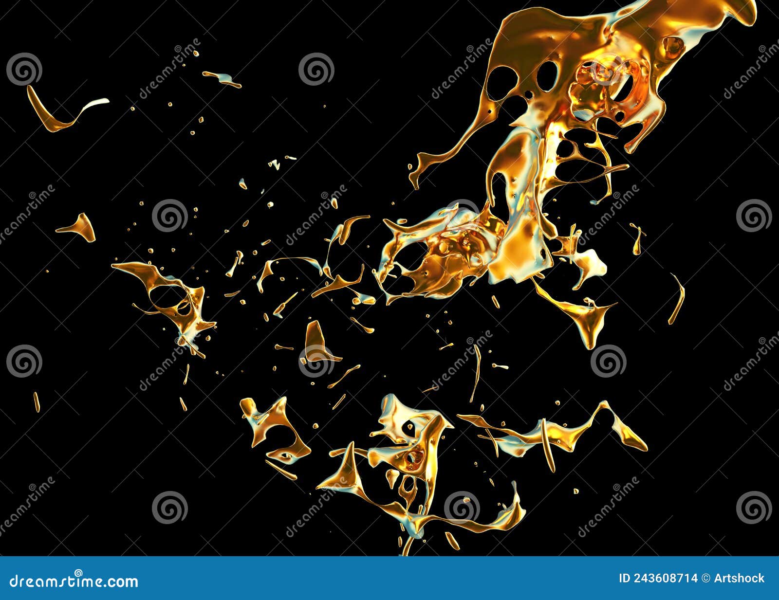 3D Gold splash stock illustration. Illustration of paint - 243608714
