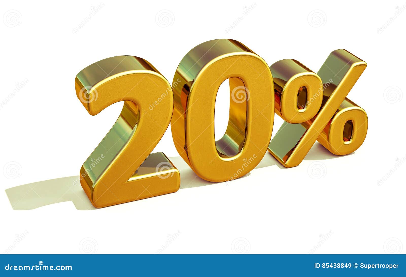 3d Gold 20 Zwanzig Prozent-Rabatt-Zeichen Stockbild - Bild von messing ...
