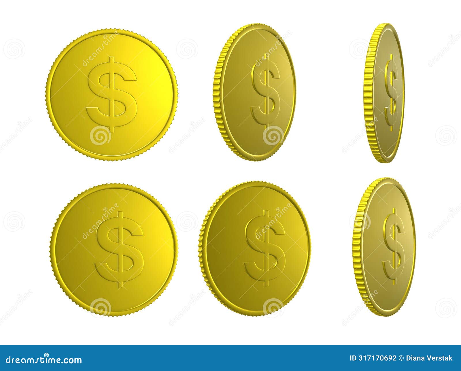 3d Golden Coin with Dollar Sign Usd Set in Different Angles Stock ...