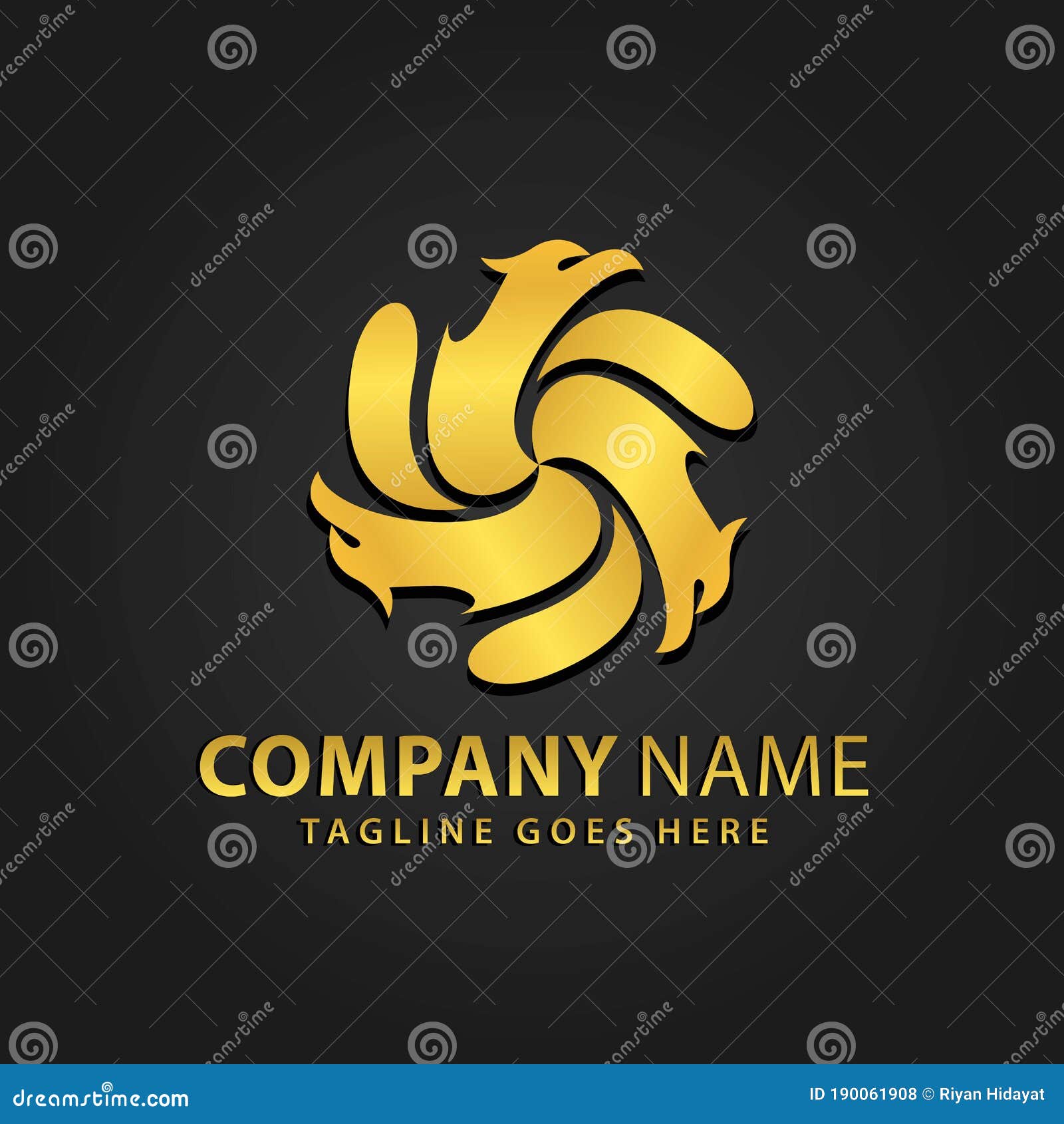 3D Golden Eagle Triangle Spinning Abstract Logos Design Vector ...