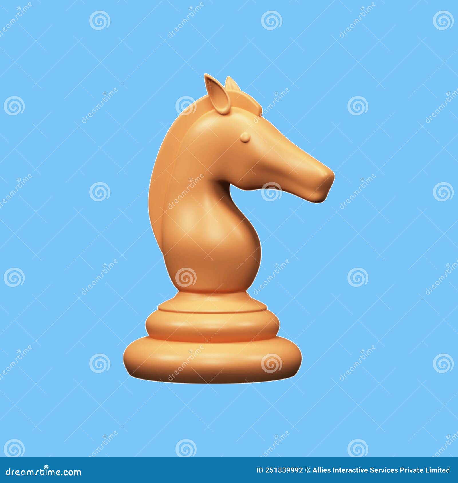 3D Golden Knight Chess Piece on Blue Stock Illustration - Illustration ...
