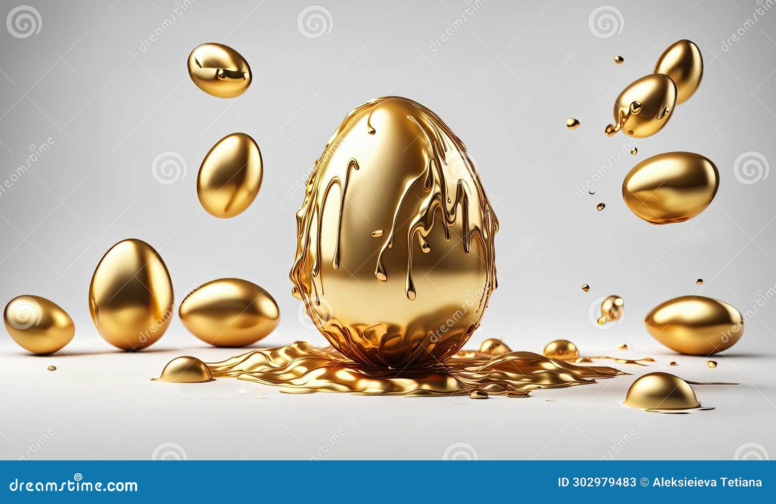 3D Golden Melting Easter Eggs Flying in the Air. Creative Picture for ...