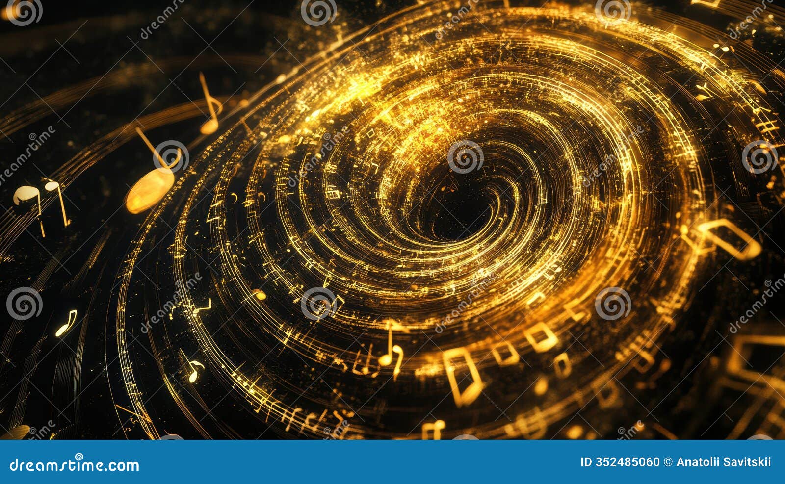 3D Golden Music Notes Swirling in a Spiral Design Creating a ...