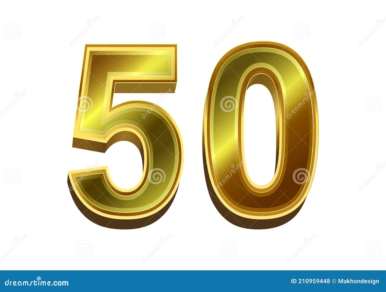 3d Golden Number 50 Geïsoleerd Op Witte Achtergrond Vector Illustratie ...