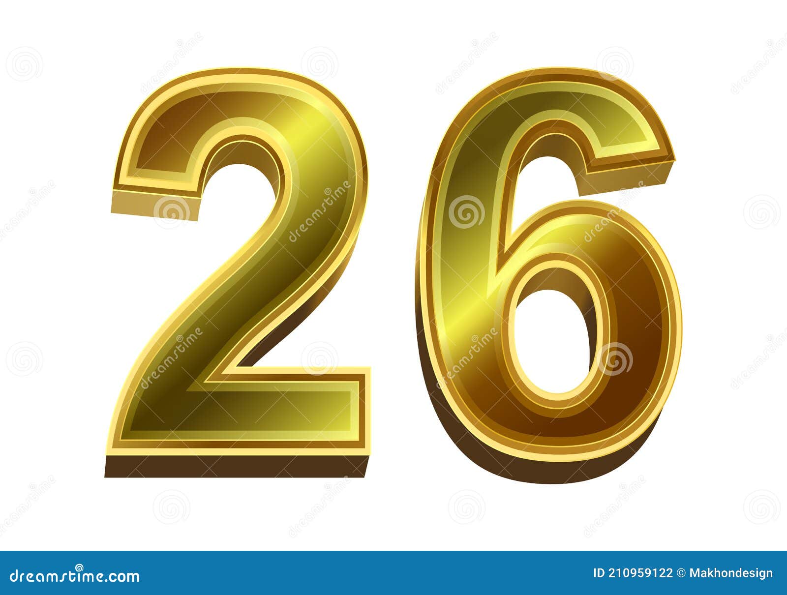3d Golden Number 26 Isolated on White Background Stock Vector ...