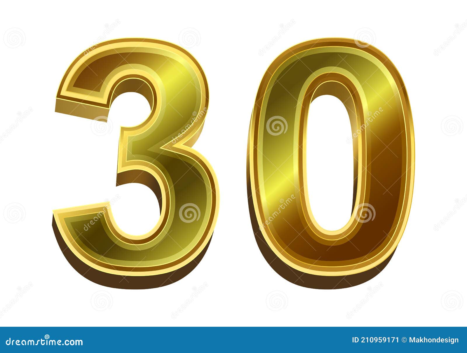 3d Golden Number 30 Isolated on White Background Stock Vector ...