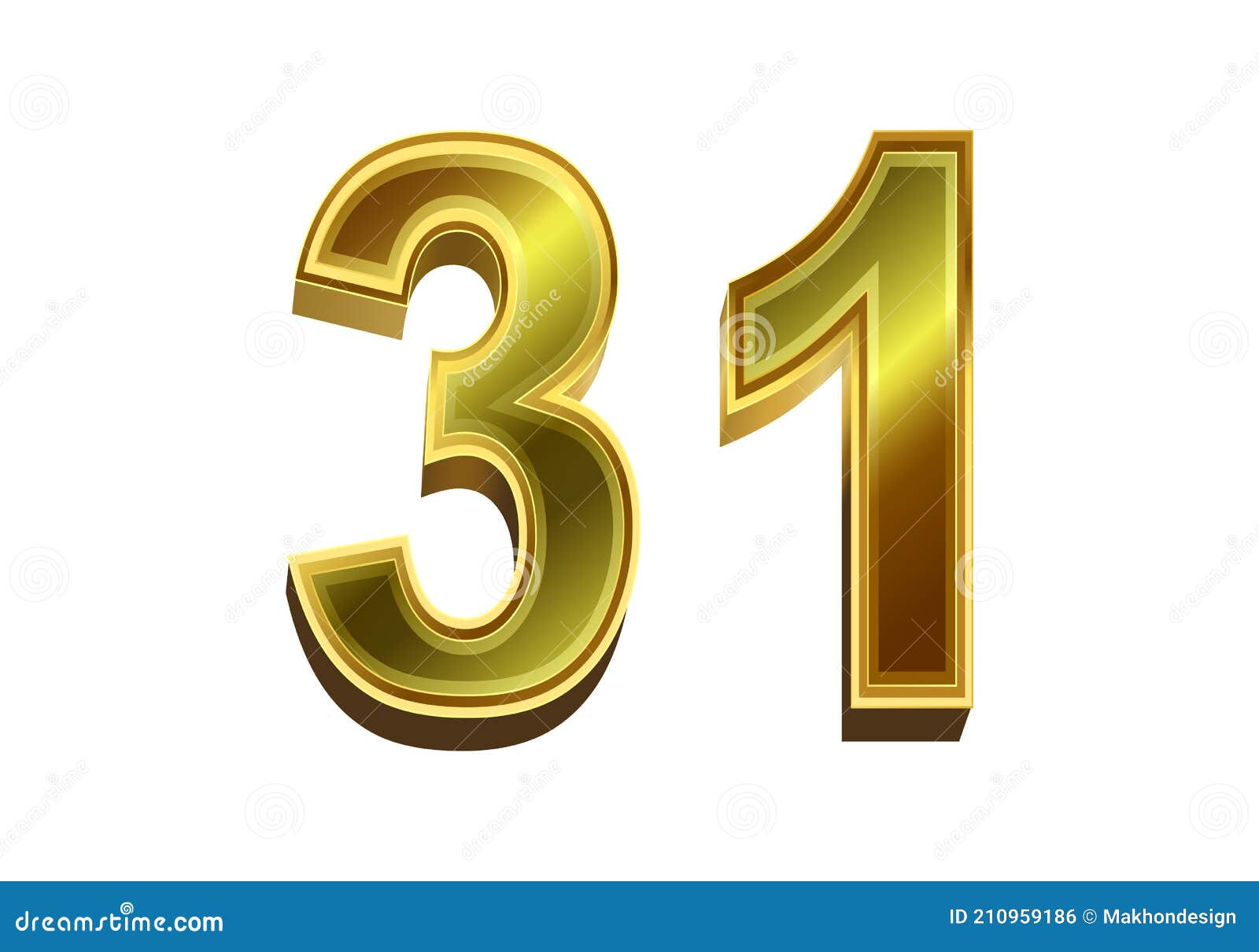 3d Golden Number 31 Isolated on White Background Stock Vector ...